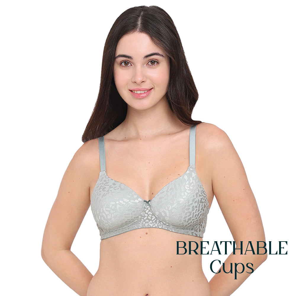 Buy BASICS Bliss Padded Non-wired 3/4th Cup Everyday Wear Lace T-shirt Bra - Green Online ...
