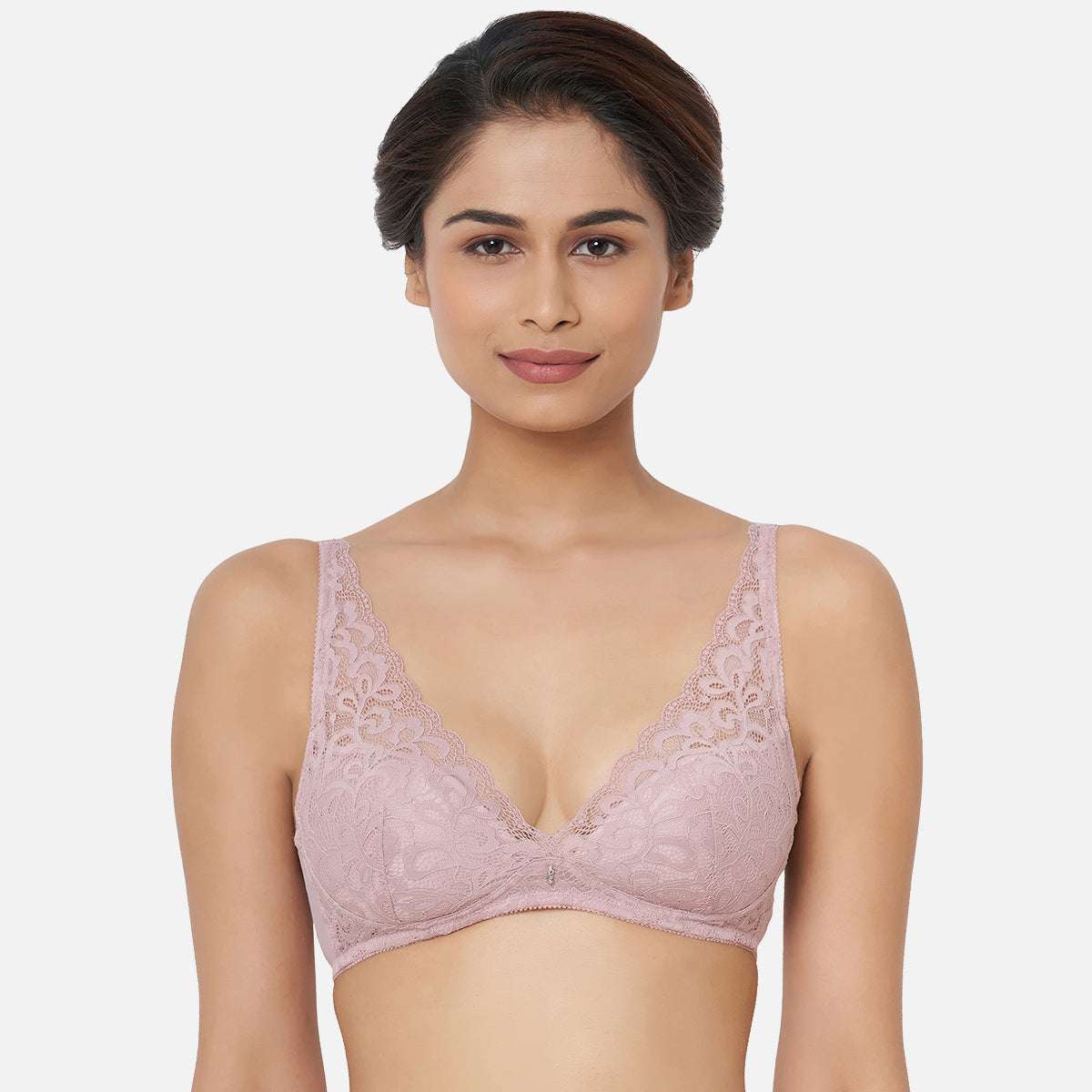 Buy Mystique Padded Non Wired 3/4Th Cup Lace Plunge Bra - Mauve Online | Wacoal India